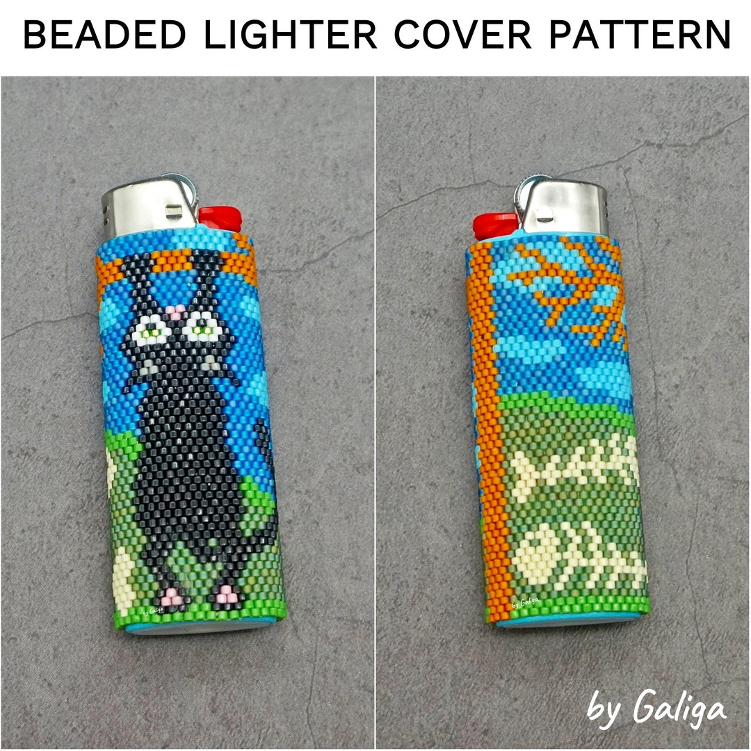 Cat Lighter Pattern Funny Cat Beaded Lighter Cover Design Beading ...