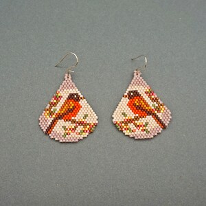 Orange Bird Beaded Earrings Pattern Seed Bead Schema Birdwatcher DIY ...