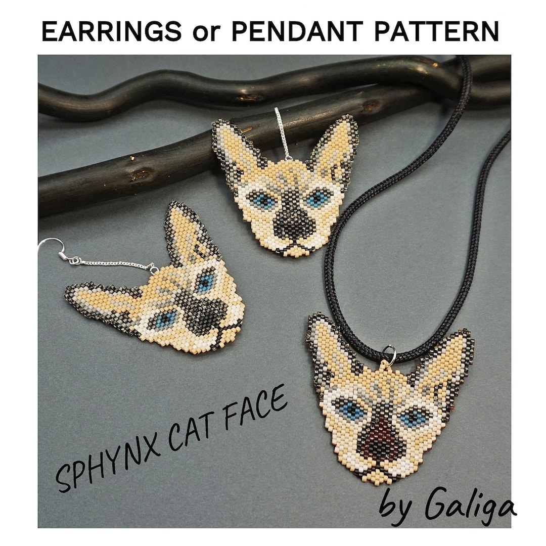 Sphynx Cat Beaded Pattern DIY Earrings Seed Bead Pendant Beading Design ...