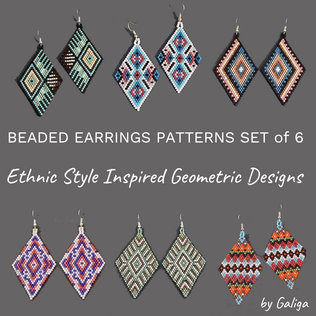 Bead Earrings Patterns Set of 6 Brick Stitch PDF Digital Beadwoven ...