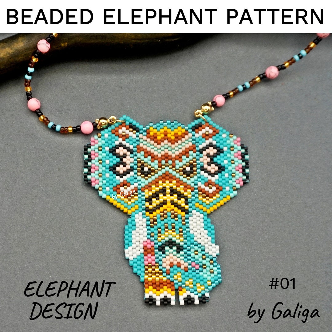 Beaded Elephant Pattern Seed Bead Necklace DIY Jewelry Ethnic Beadwork ...