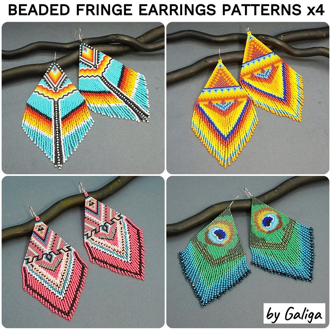 Fringe Beaded Earrings Patterns Set Beading Jewelry Making Seed Bead XL ...