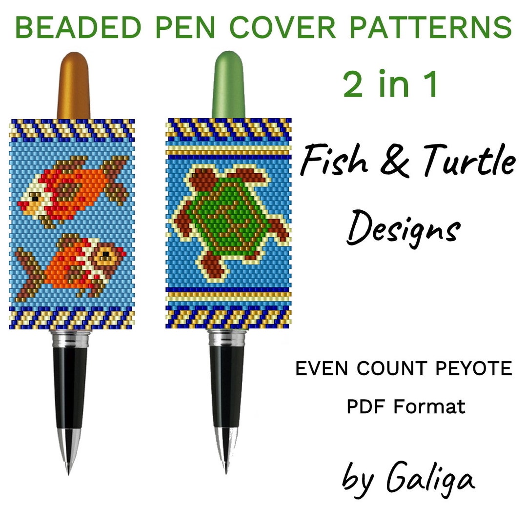Fish and Turtle Pen Cover Patterns Beaded Pen Wrap Design Seed Bead ...