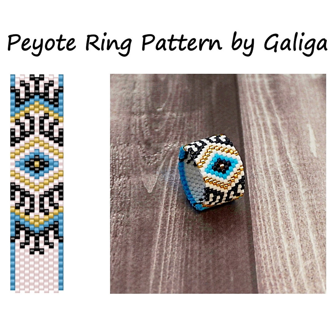 Blue Gold Peyote Ring Pattern for Beading Bead Ring Beaded - Etsy