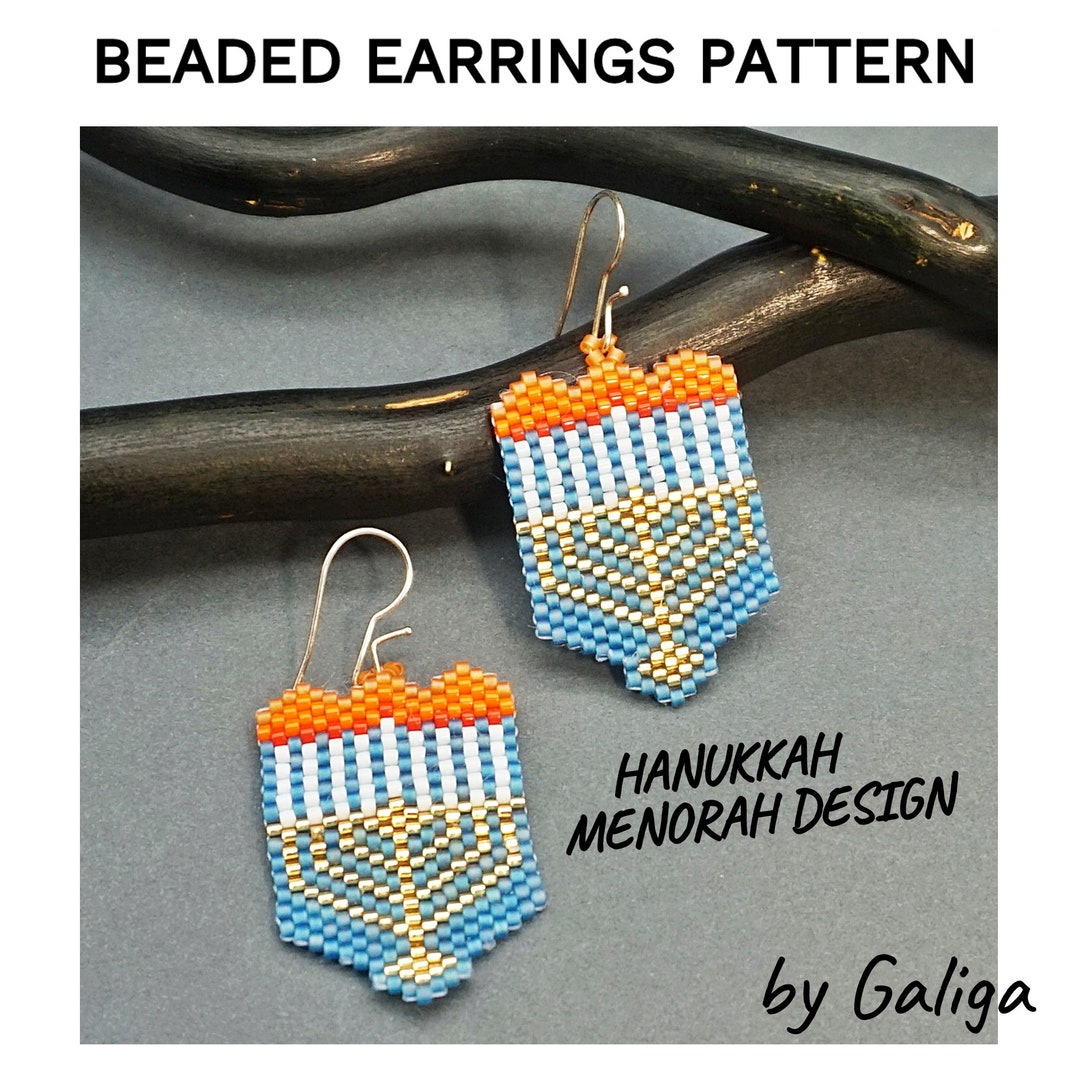 Menorah Earrings Pattern Beading Brick Stitch Jewish Holiday DIY ...
