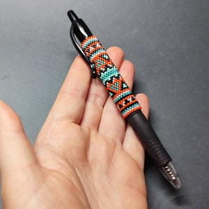 Beaded Pen Wrap Pattern Ethnic Inspired Pen Design Teal Vermilion ...
