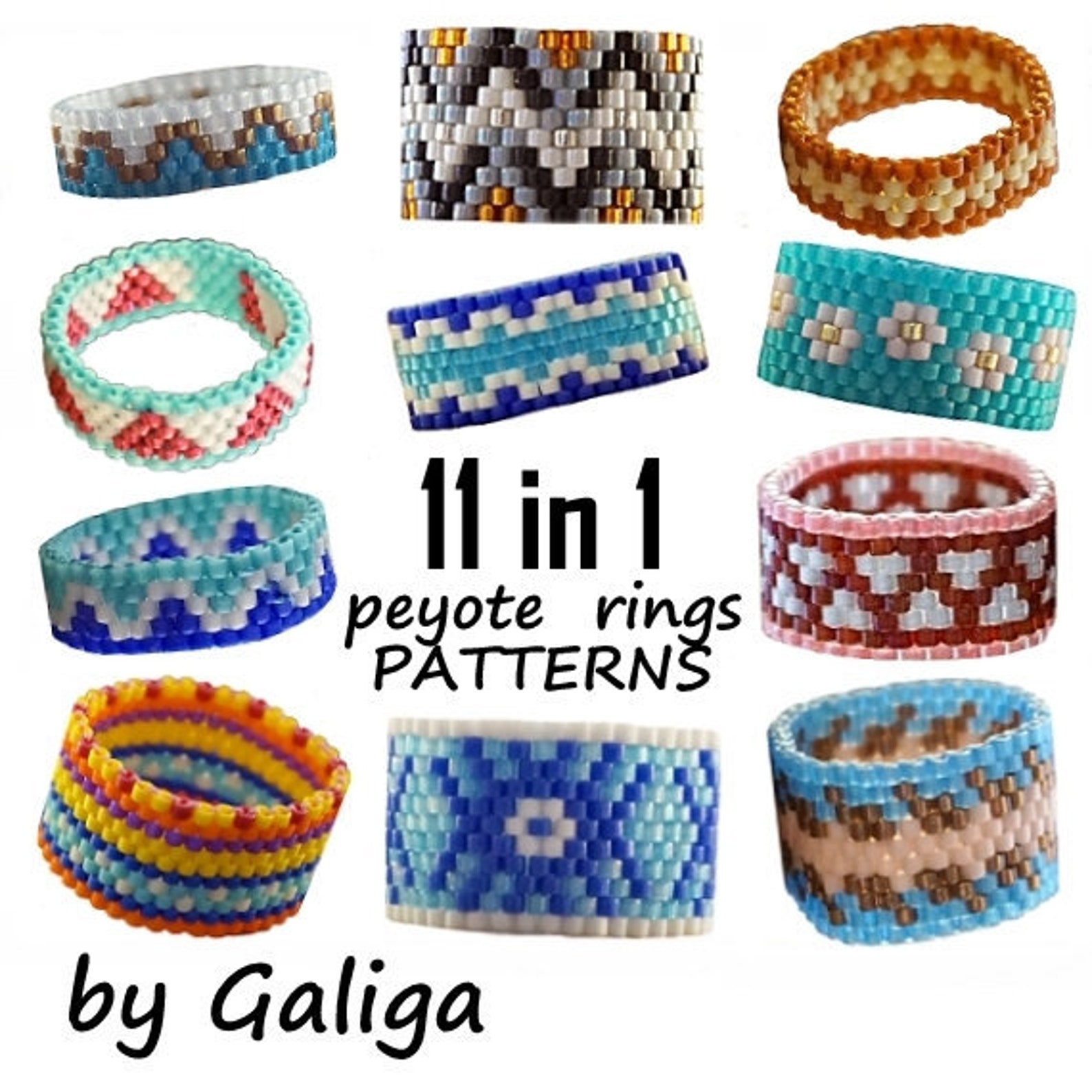 Peyote Rings Patterns for Beading Set of 11 Pattern Colorful - Etsy