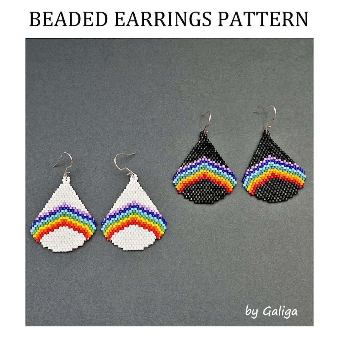 Beaded Earrings Patterns 2 Colors, Beading Pattern, Colorful Rainbow ...