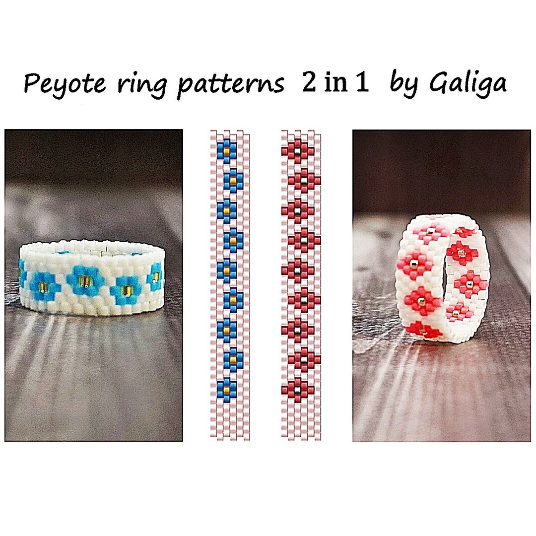 Even Peyote Ring Patterns Flowers 2 in 1 Beadwork Pattern for Beading ...