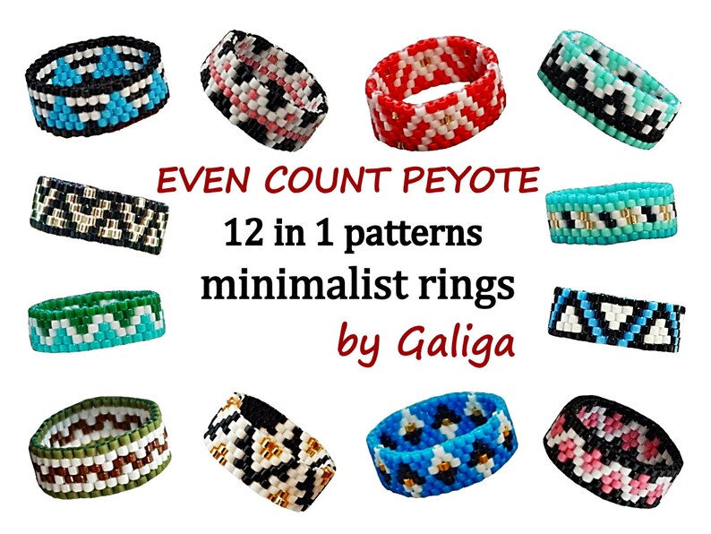 Even Peyote Rings Patterns SET of 12 Minimalist Thin Beaded - Etsy