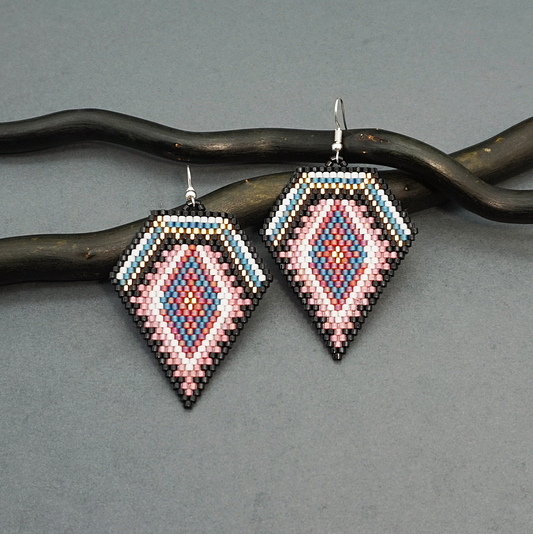 Diamond Beaded Earrings Pattern Geometric Pattern for Beading, Seed ...