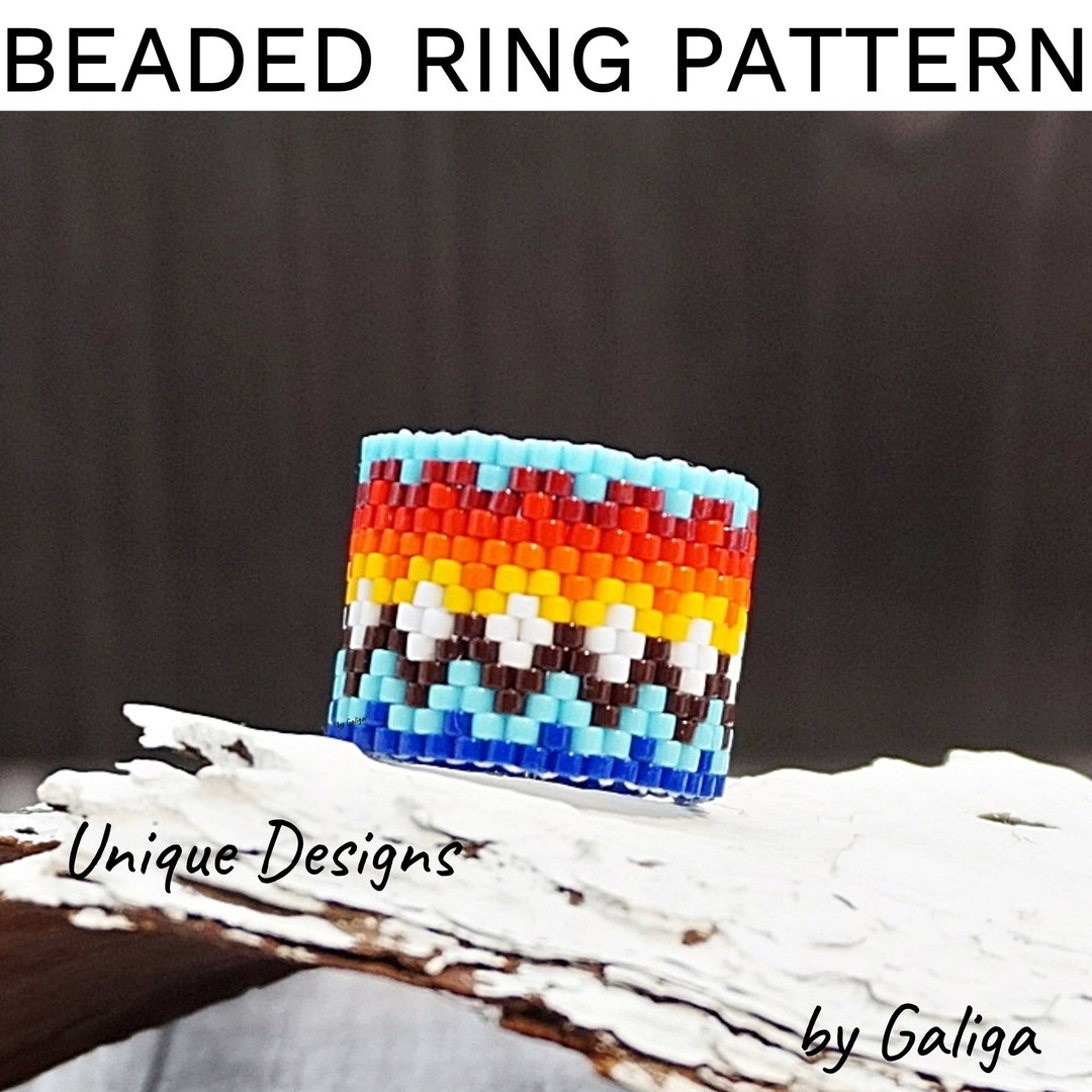 Colorful Beaded Ring Pattern Wide Seed Bead Ring Pattern Jewelry Makimg ...