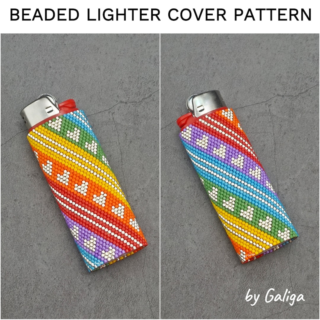 RAINBOW Lighter Cover Pattern Silver Hearts Lighter Case Beaded ...