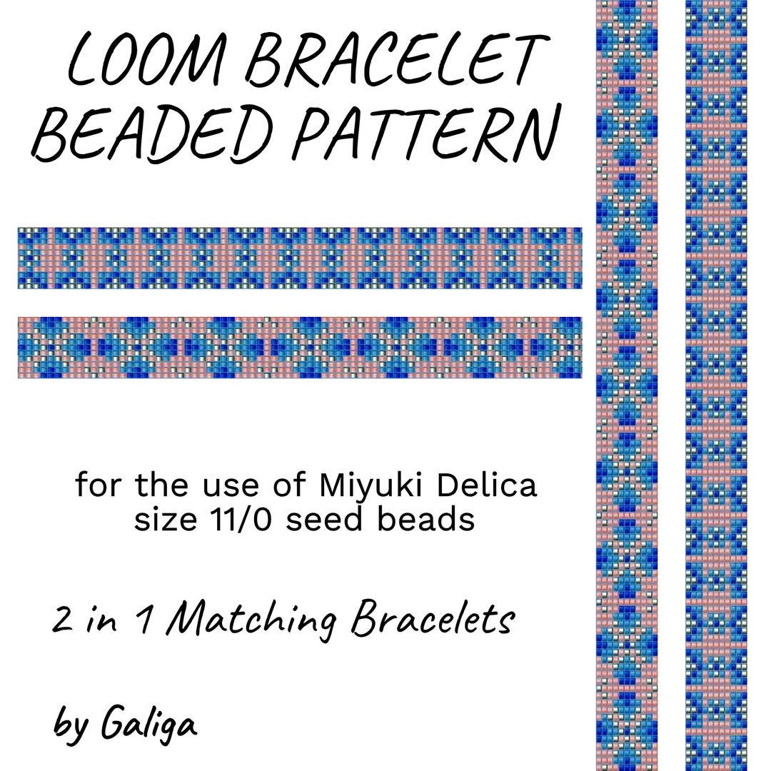 2 in 1 Loom Bracelet Pattern for Jewelry Making Beading Blue Pink Thin ...