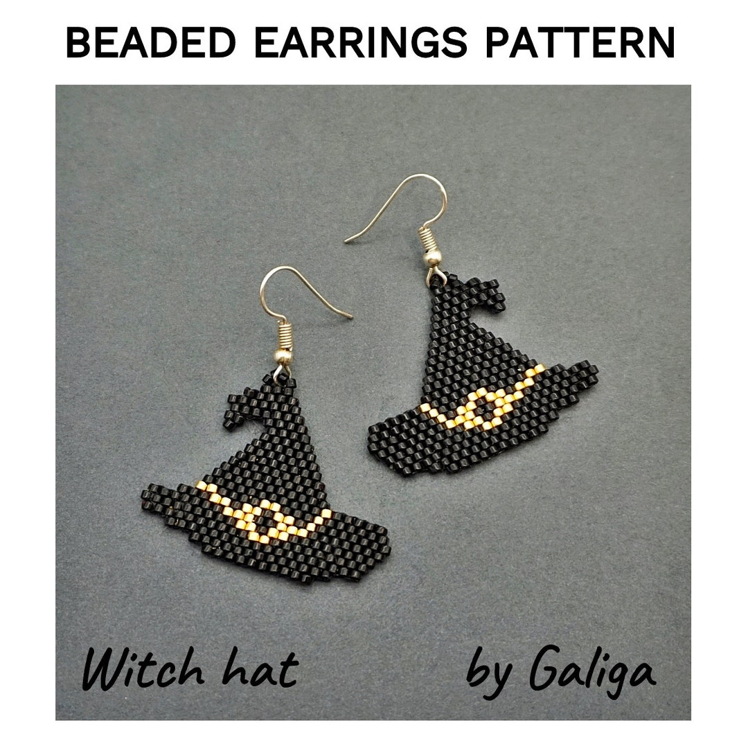 HALLOWEEN Patterns WITCH HAT Beaded Earrings Pattern Wizard Hat Beading ...