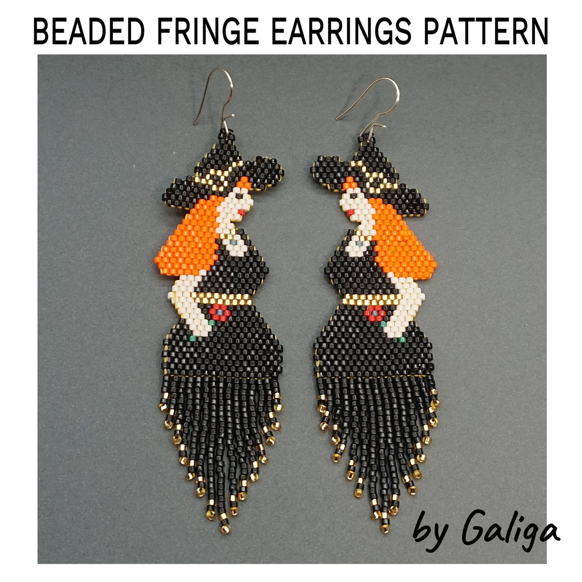 Halloween Fringe Earrings Pattern Beaded Witch in Hat Design Holiday ...