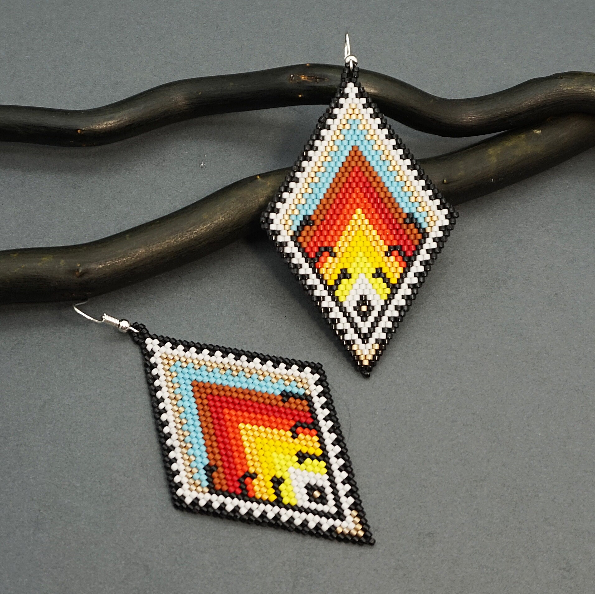 Beaded Earrings Pattern, Beading Pattern, Ocean Sunset Geometric Seed ...