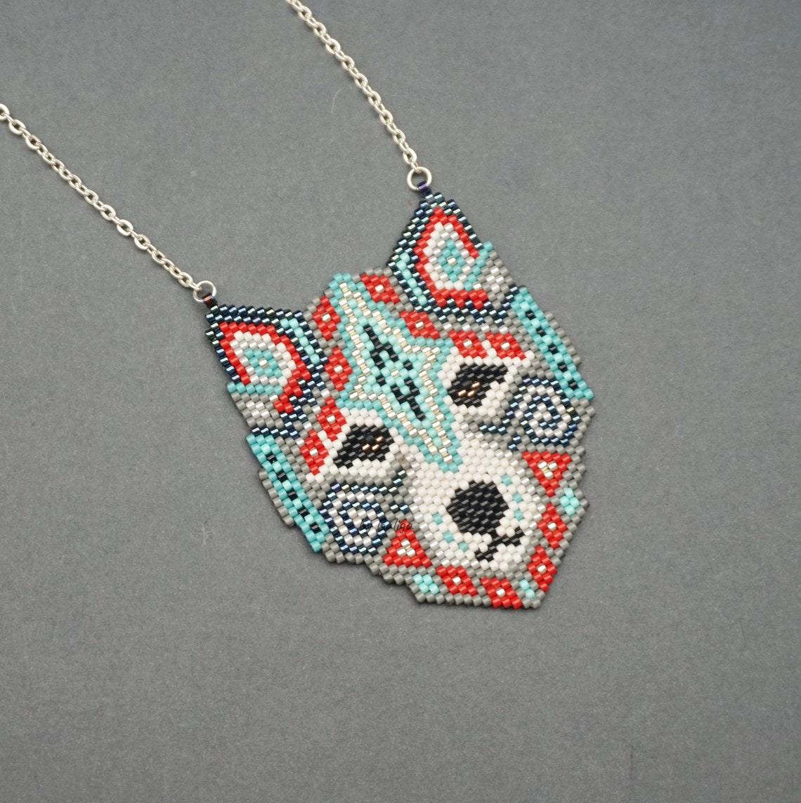 Wolf Bead Pattern Design Beaded Pendant DIY Brooch Delica Seed Bead ...