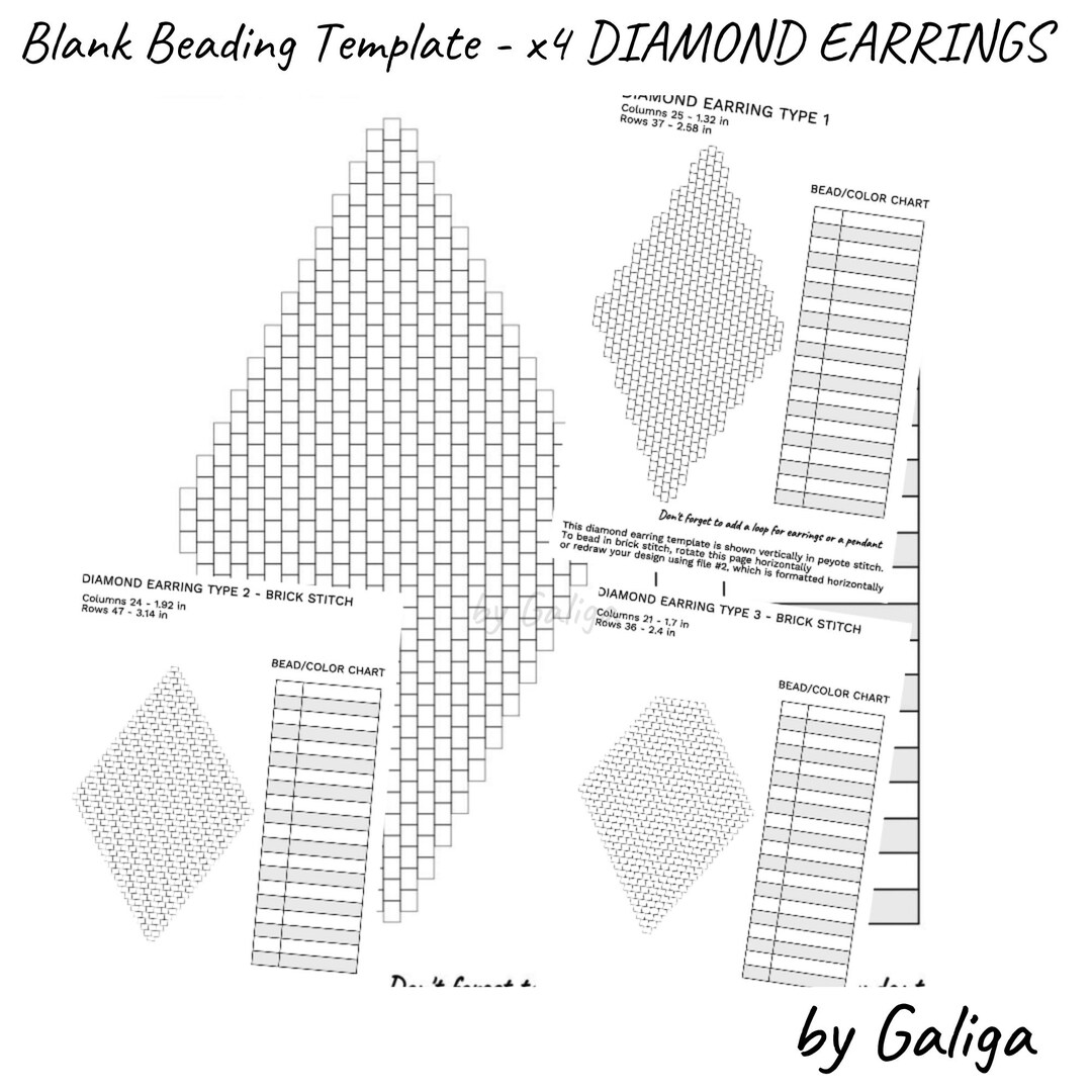 Blank Brick Stitch Earring Templates – Printable PDF Beading Charts for ...