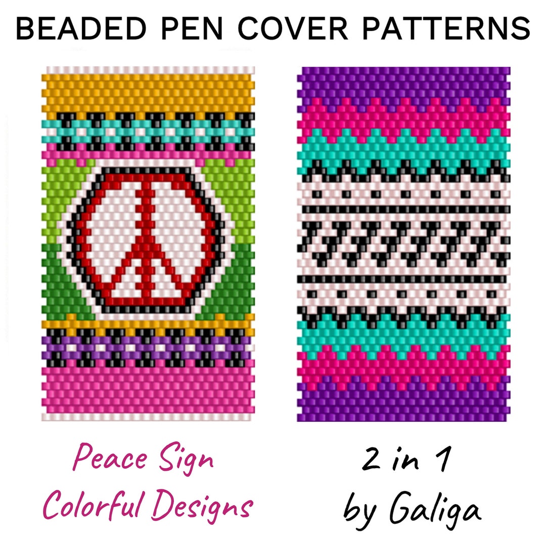 Peace Sign Peyote Pen Cover Patterns for Beading Pacifist Ornaments Pen ...