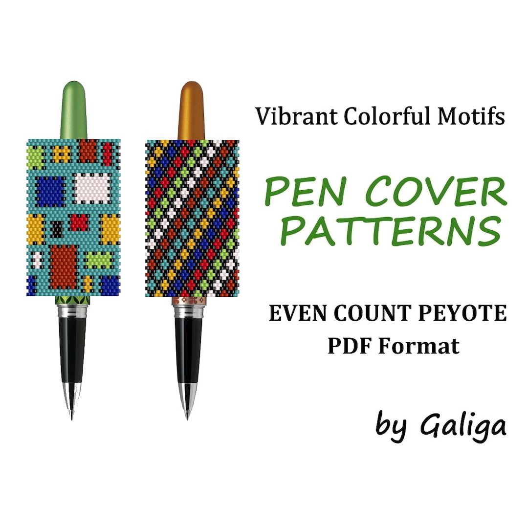 Beaded Pen Wrap Patterns Vibrant Colorful Designs Peyote Pen Cover DIY ...