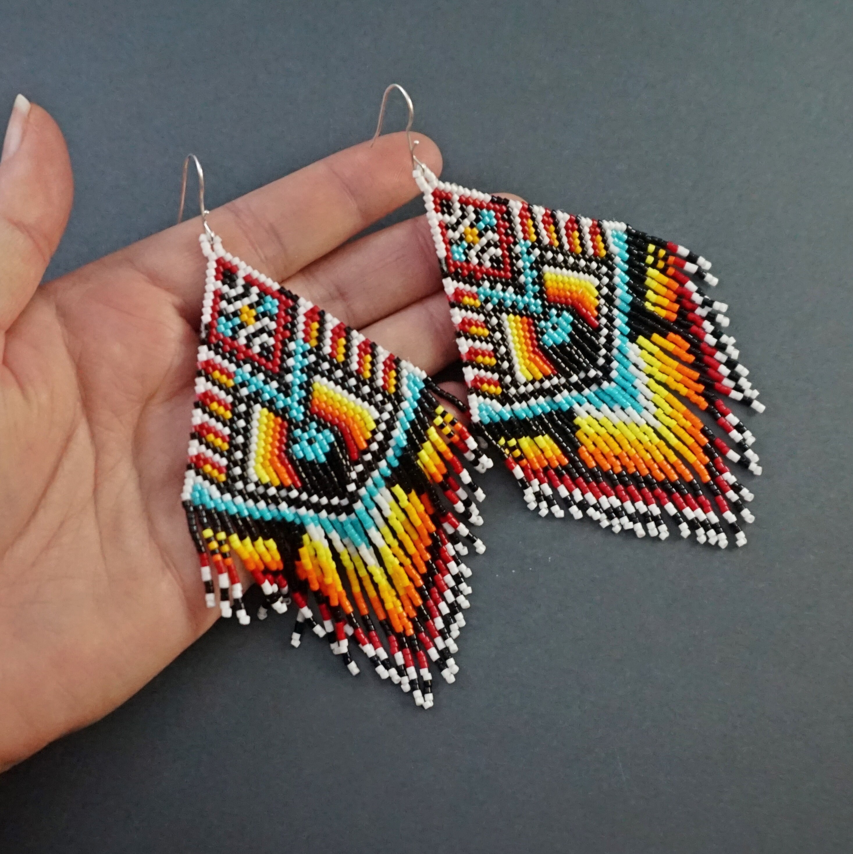 Beaded Fringe Earrings Pattern Ethnic Beaded Earrings - Etsy Canada