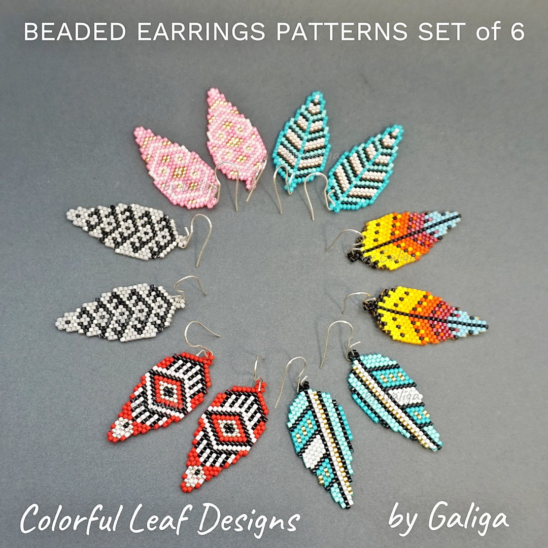 Leaf Beaded Earrings Patterns SET of 6 for Beading Jewelry Making DIY ...