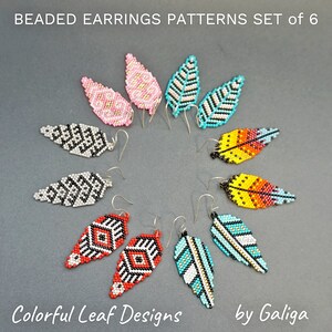 Leaf Beaded Earrings Patterns SET of 6 for Beading Jewelry Making DIY ...
