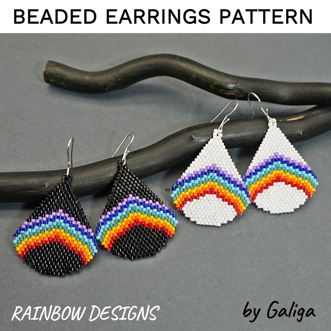 Beaded Earrings Patterns 2 Colors, Beading Pattern, Colorful Rainbow ...