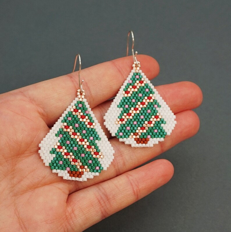 Christmas Tree & Ornaments Beading Pattern Earrings Beaded DIY - Etsy