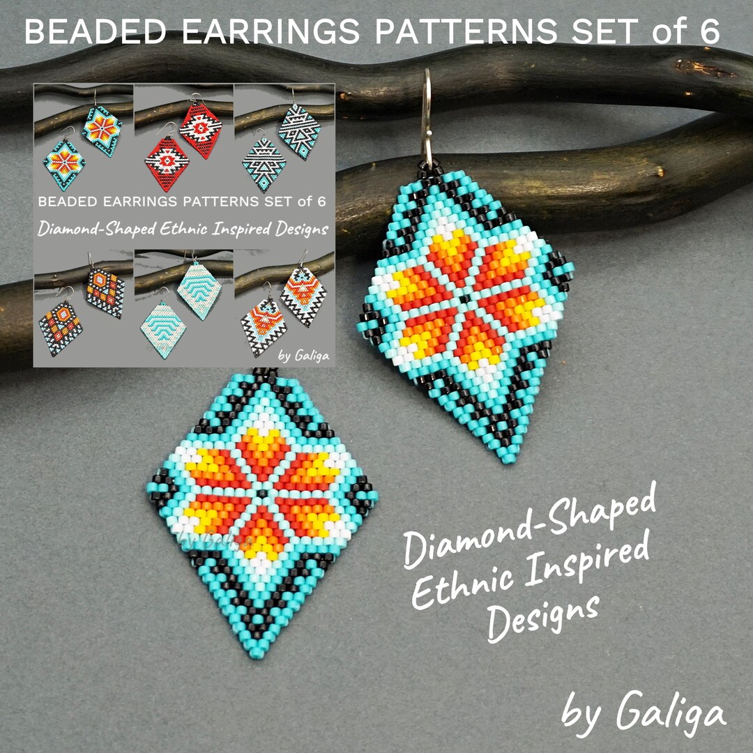 Brick Stitch Beaded Earrings Patterns SET of 6 Geometric Seed Bead ...