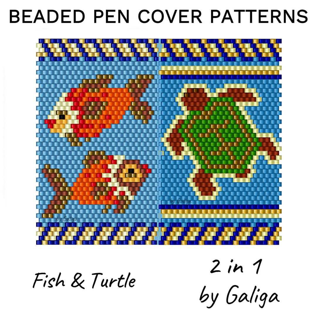 Fish and Turtle Pen Cover Patterns Beaded Pen Wrap Design Seed Bead ...