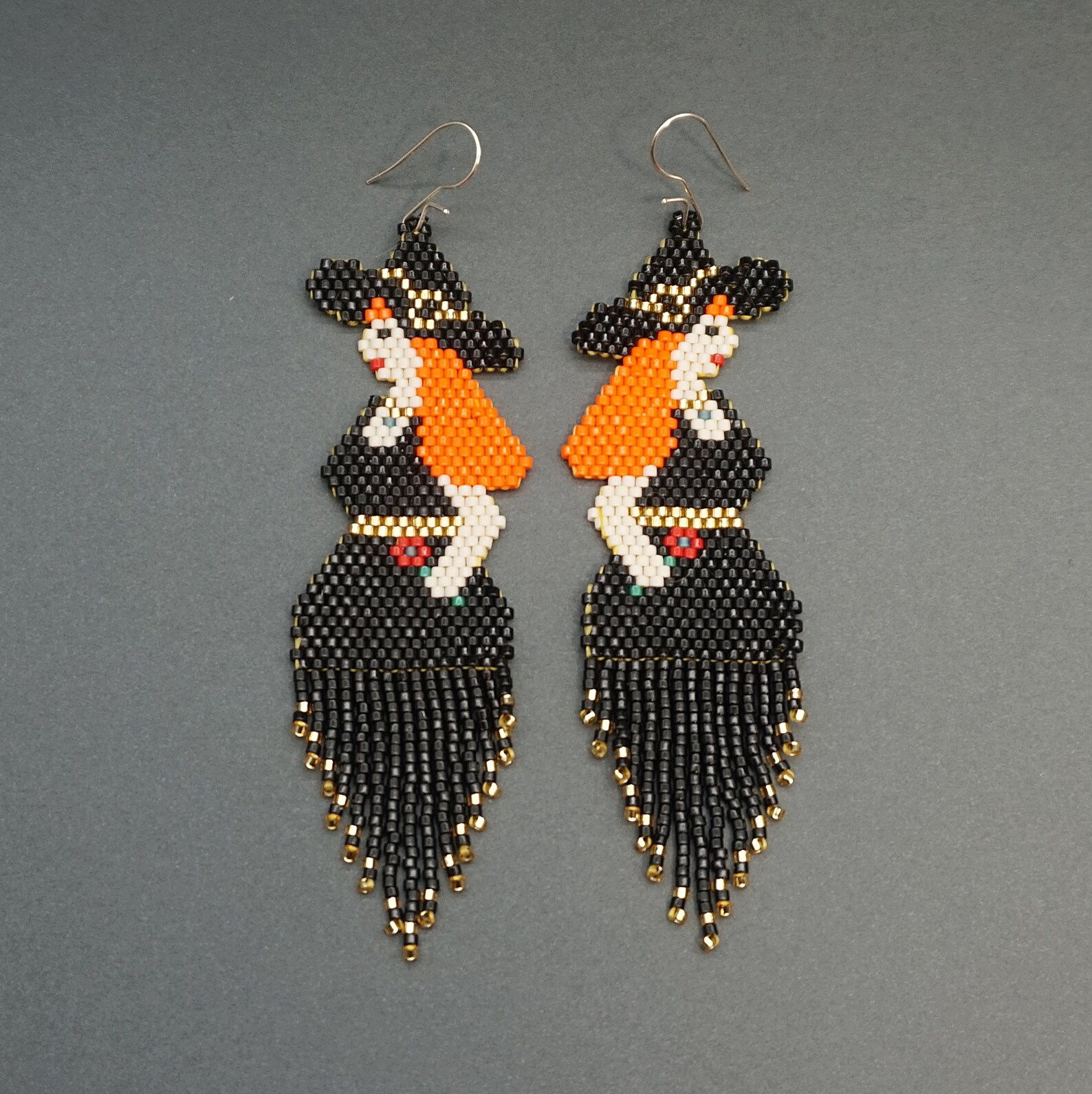 Halloween Fringe Earrings Pattern Beaded Witch in Hat Design Holiday ...