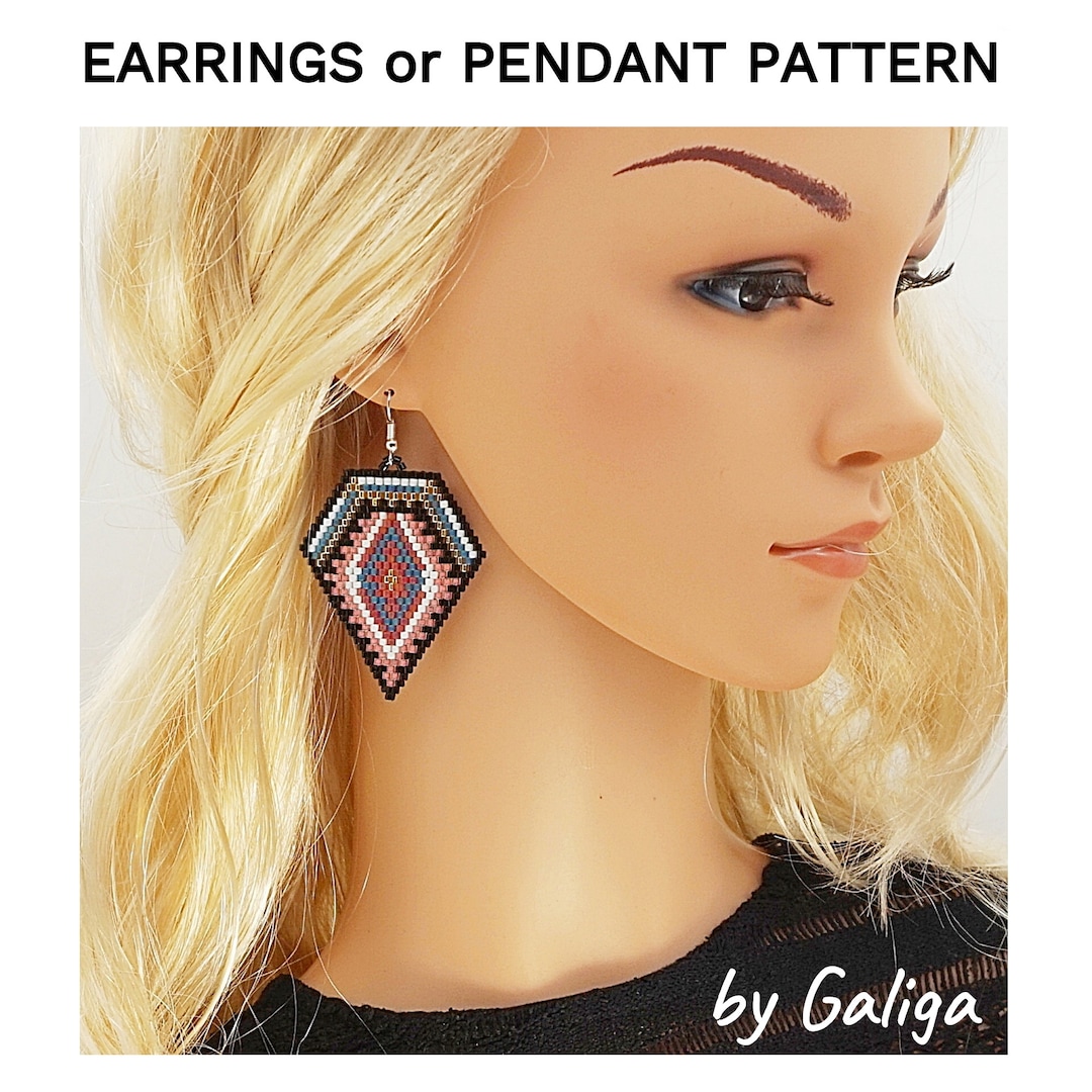 Diamond Beaded Earrings Pattern Geometric Pattern for Beading, Seed ...