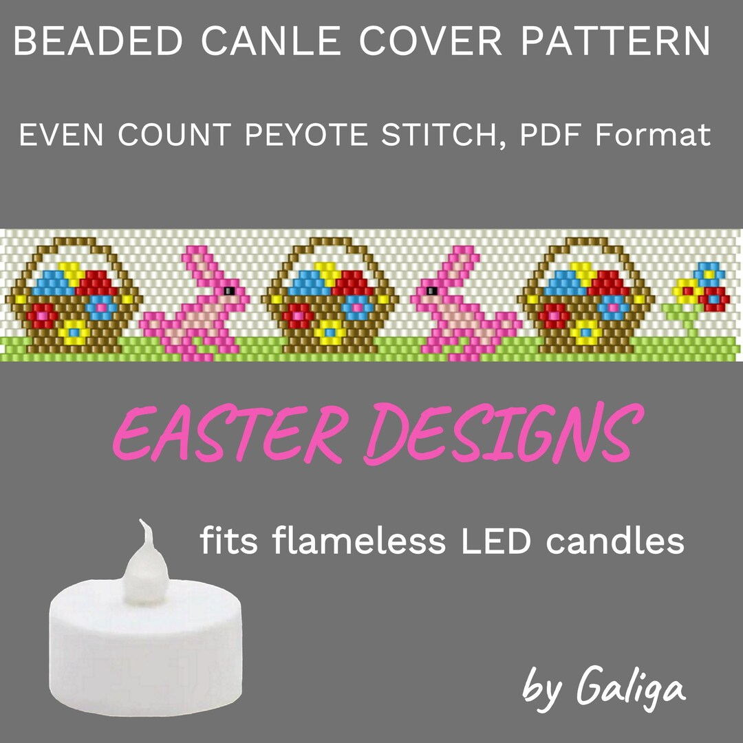 Easter Beaded Pattern Candle Cover Easter Bunny Seed Bead Tealight ...