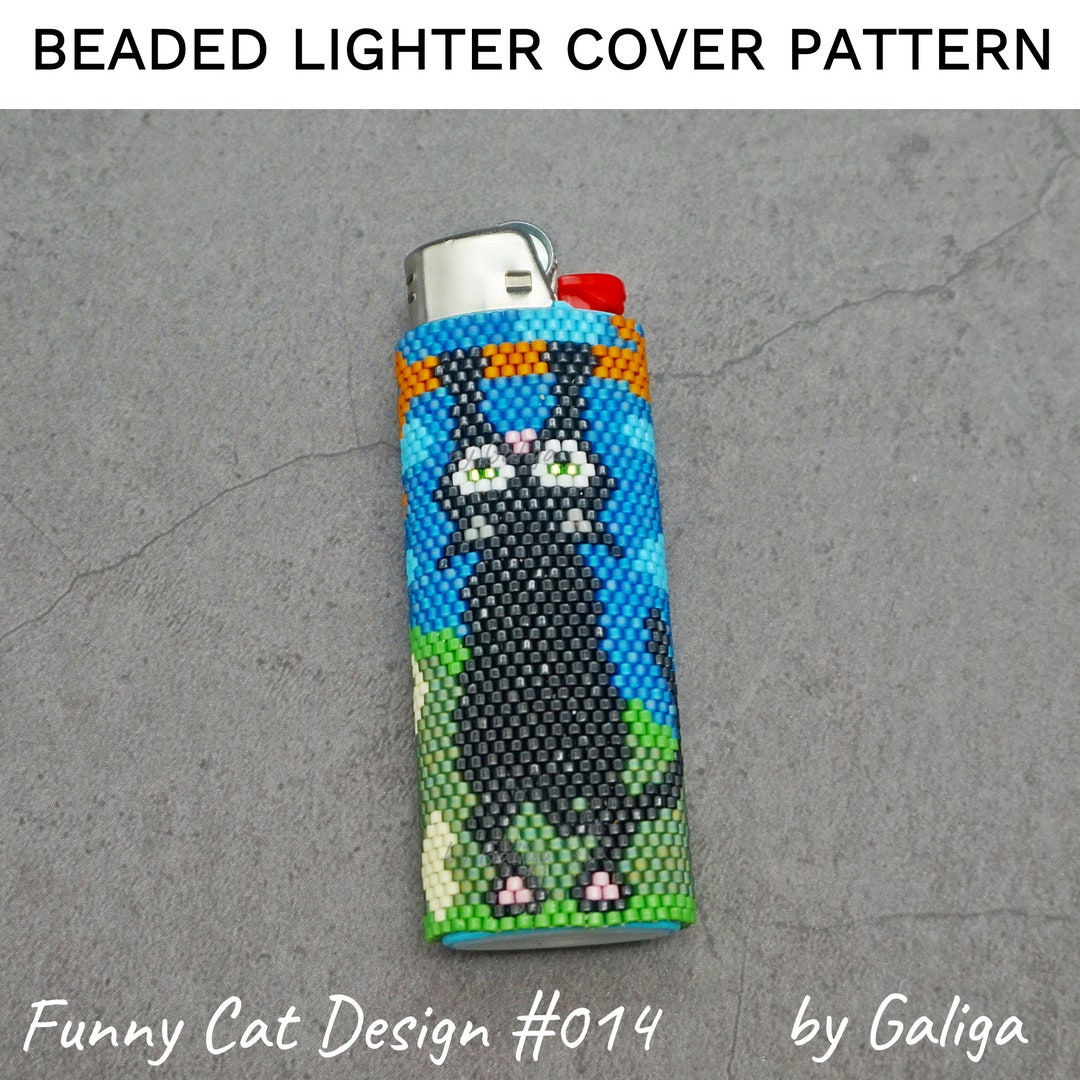 Cat Lighter Pattern Funny Cat Beaded Lighter Cover Design Beading ...