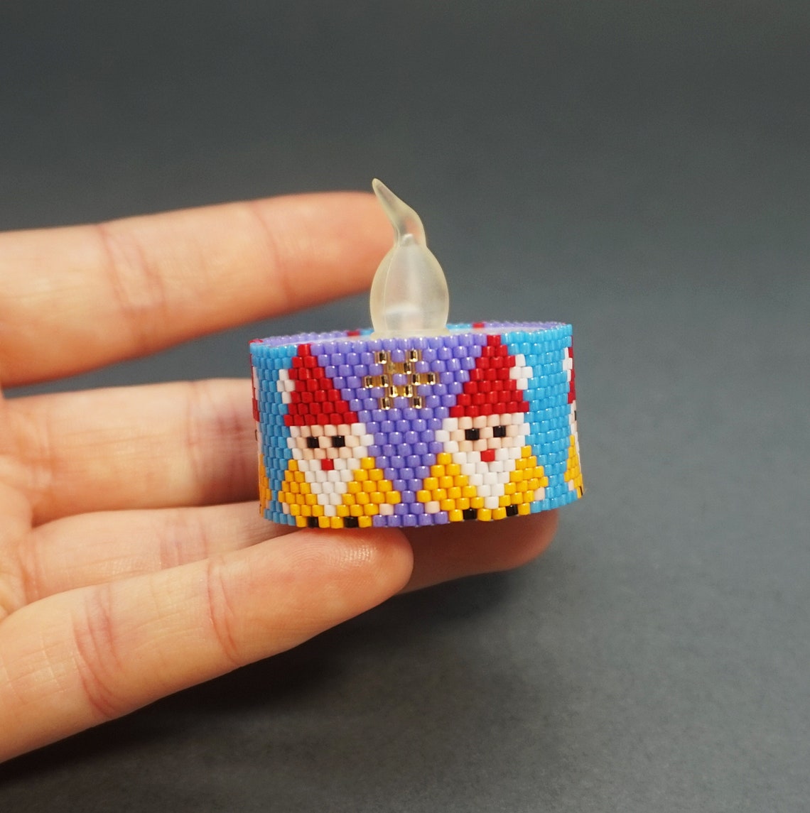 Tea Light Candle Cover Beaded Pattern Christmas Gnomes Seed Bead ...