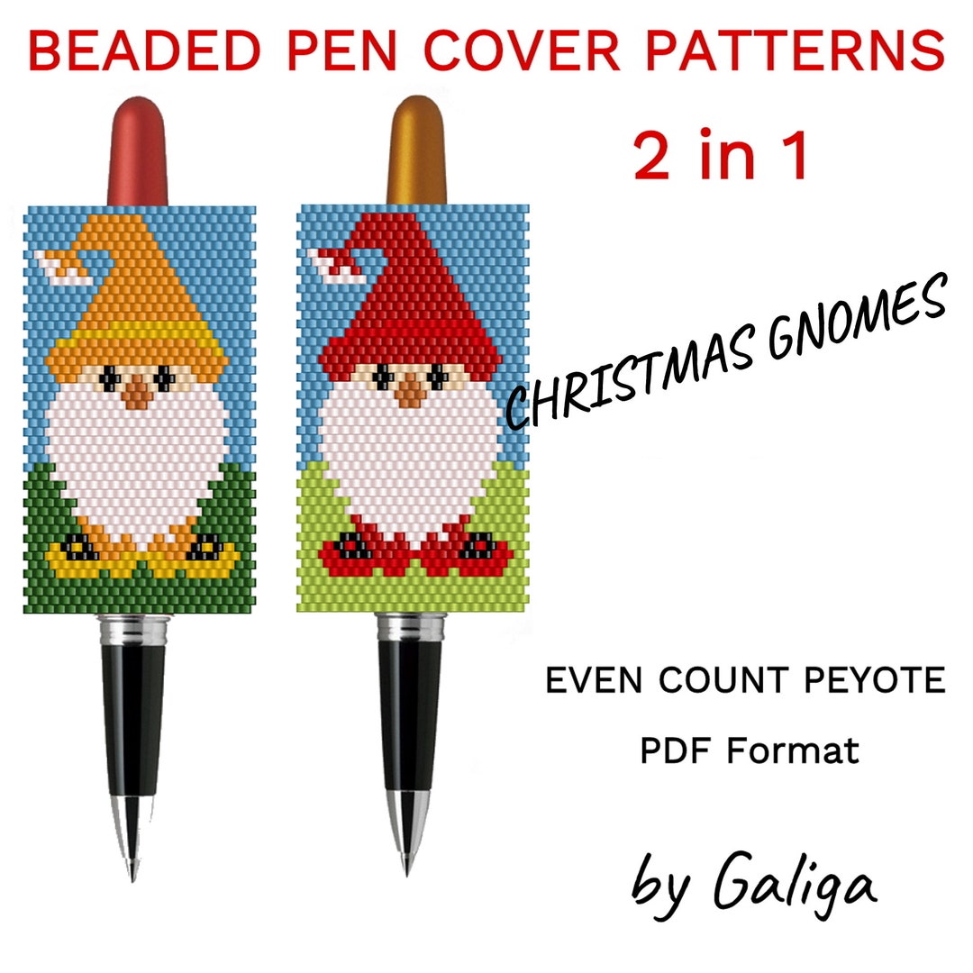 Christmas Gnomes Pen Cover Patterns Xmas Gnome Beading Patterns Pen Wrap Seed Bead Even Peyote ...
