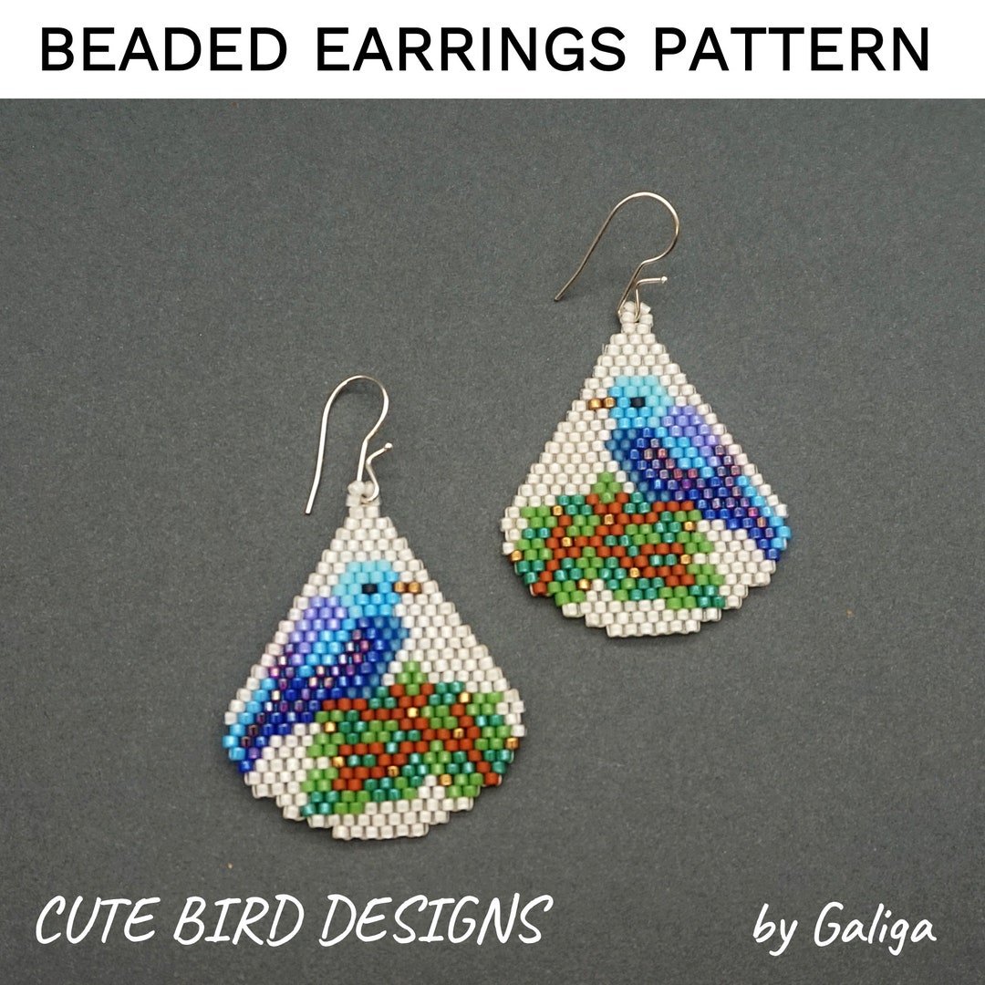 Blue Bird Pattern Bead Earrings DIY Beaded Jewelry Patterns Birds ...