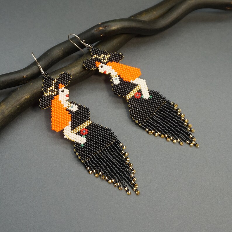 Halloween Fringe Earrings Pattern Beaded Witch in Hat Design Holiday ...