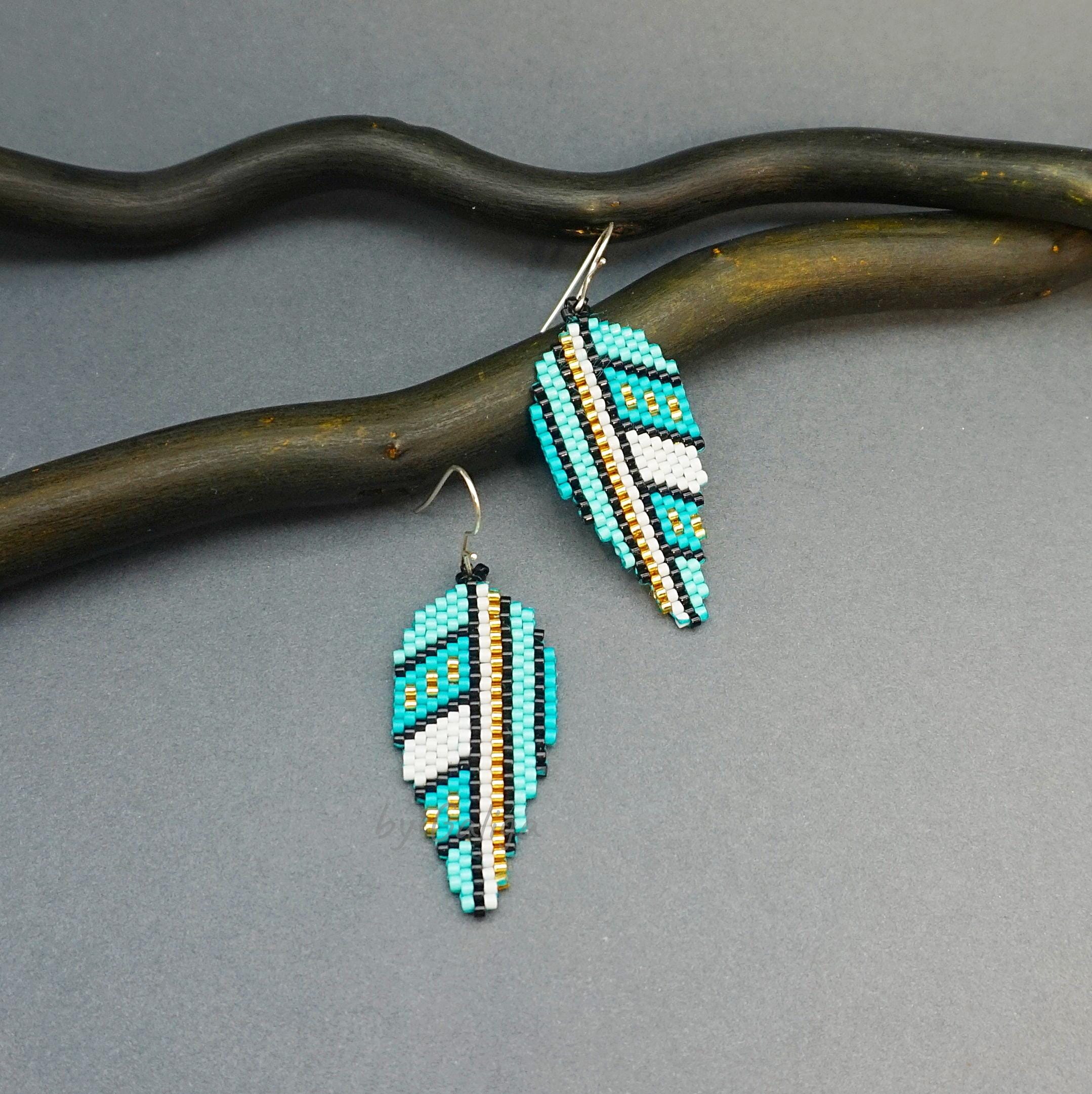 Leaf Beaded Earrings Patterns SET of 6 for Beading Jewelry Making DIY ...