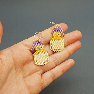 Easter Chick Brick Stitch Beading Earrings Pattern Peyote Spring Holiday Beaded Pattern Bead ...