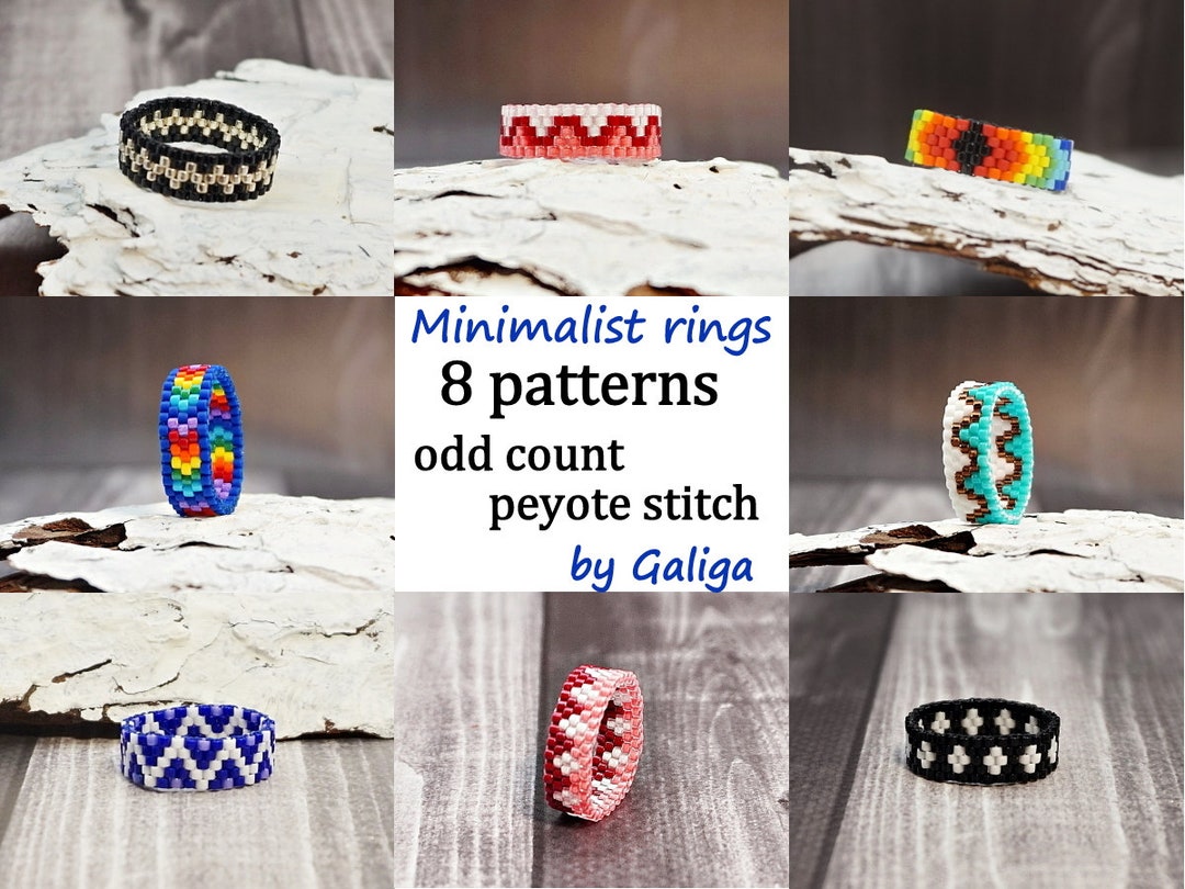 Minimalist Beaded Rings Patterns SET of 8 Odd Peyote Rings - Etsy