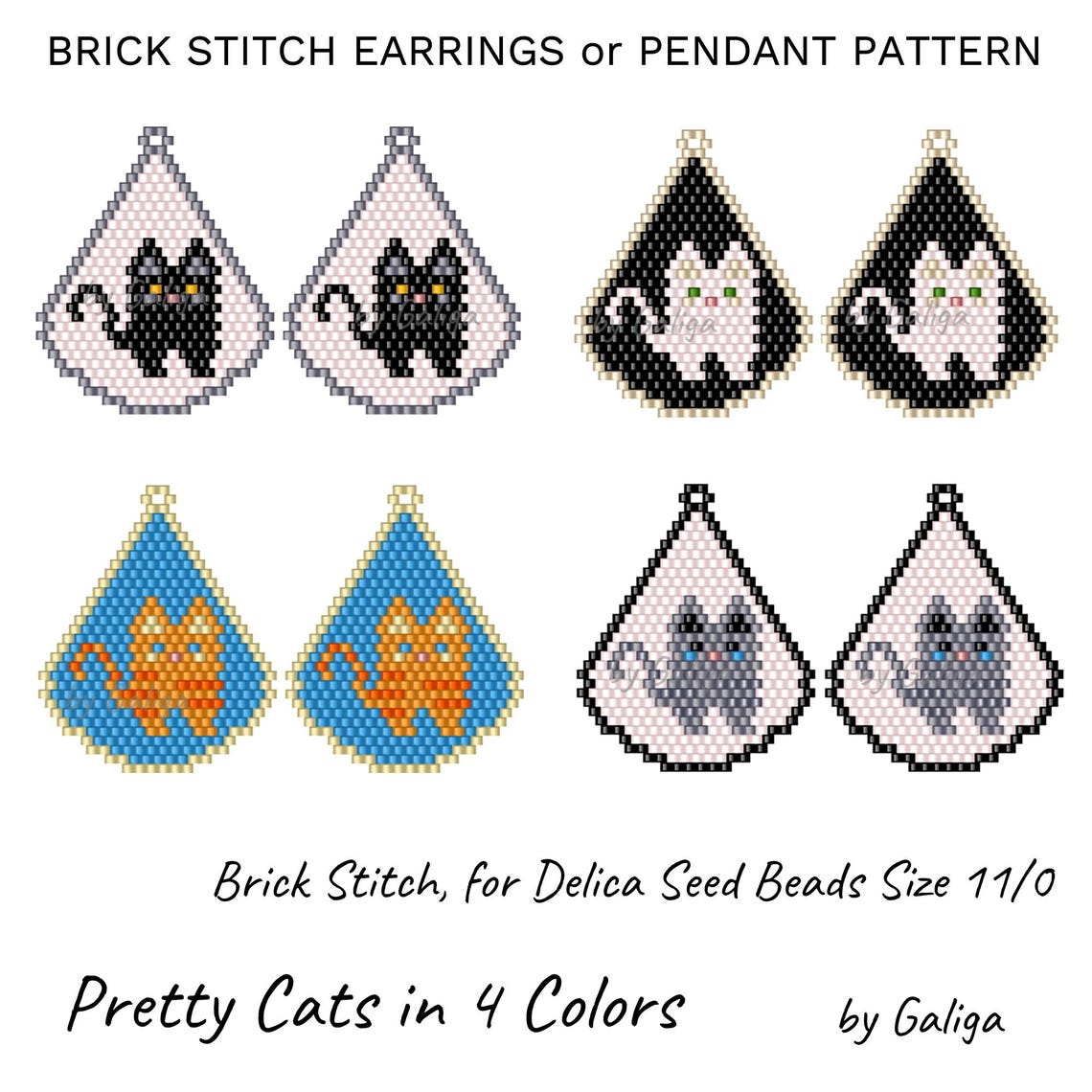 Beaded Cat Earrings Pattern Brick Stitch Beading Animal Lover Pdf Seed ...