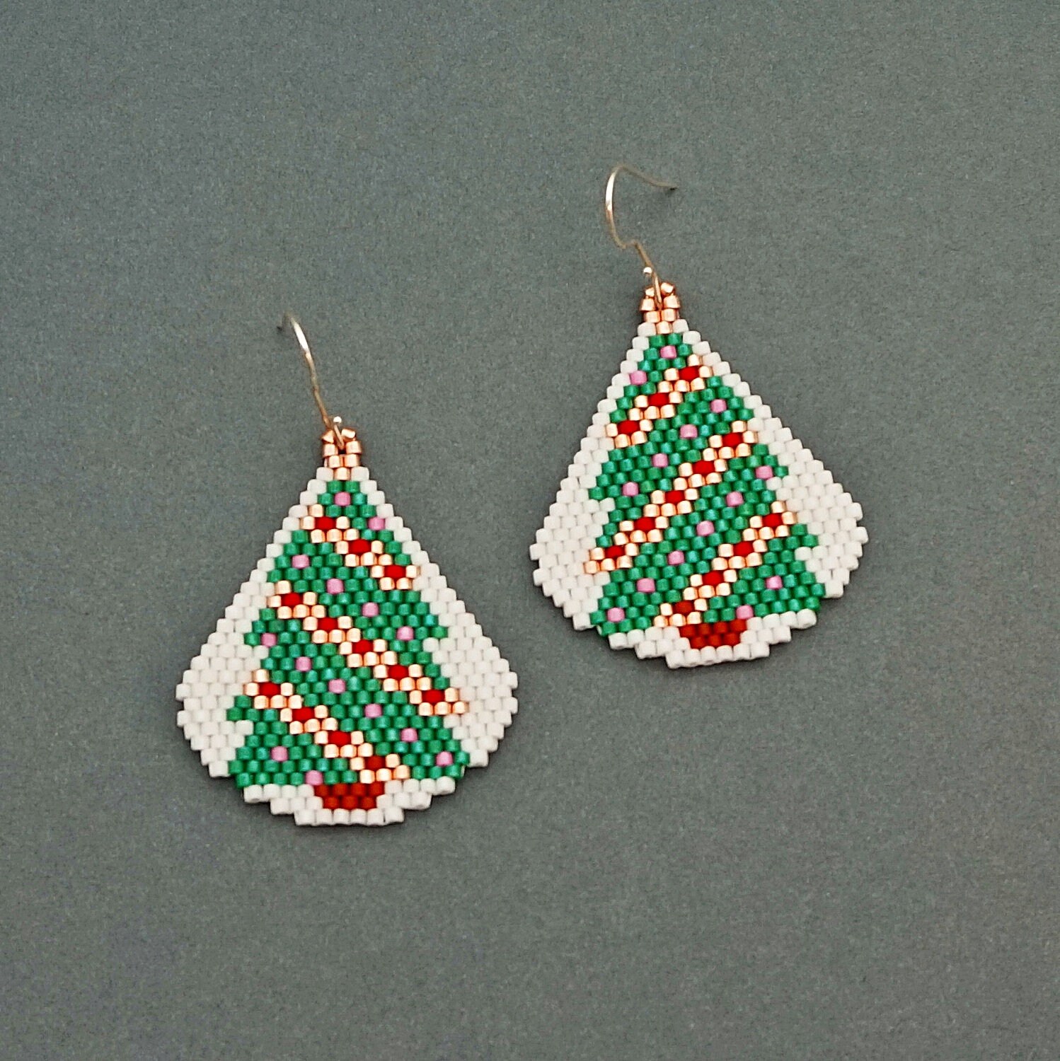 Christmas Tree & Ornaments Beading Pattern Earrings Beaded DIY Brick ...