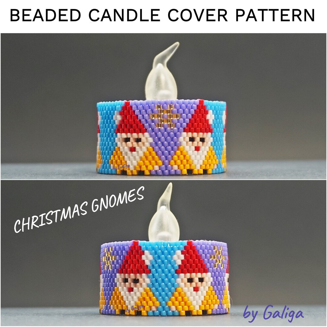 Tea Light Candle Cover Beaded Pattern Christmas Gnomes Seed Bead ...