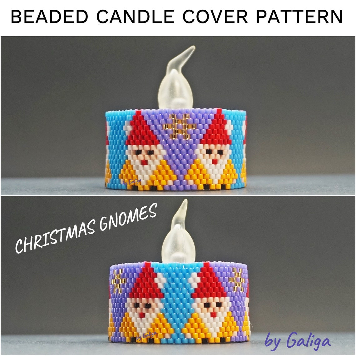 Tea Light Candle Cover Beaded Pattern Christmas Gnomes Seed Bead ...