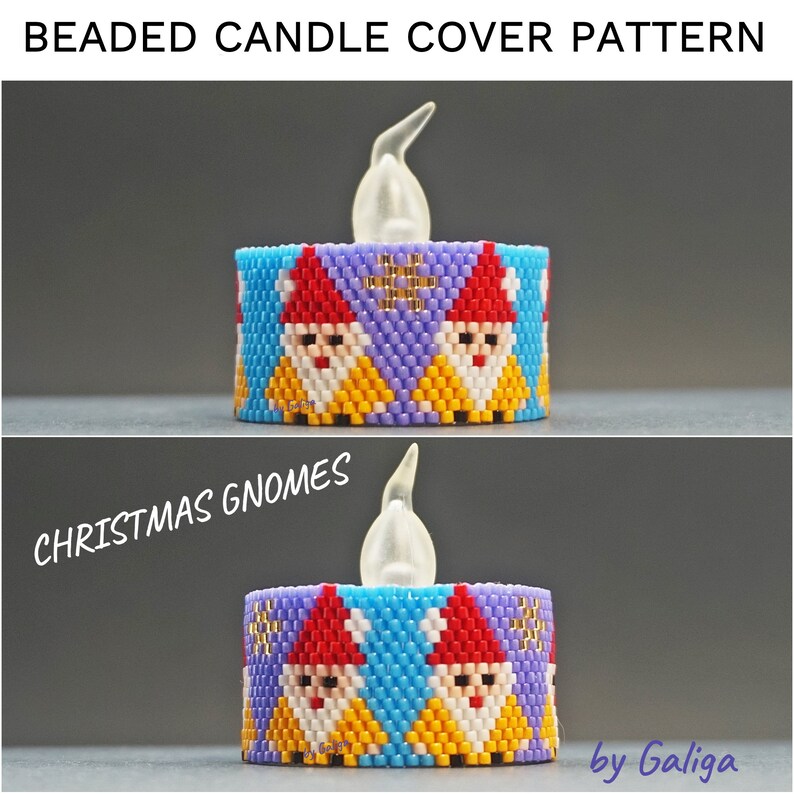 Tea Light Candle Cover Beaded Pattern Christmas Gnomes Seed Bead ...