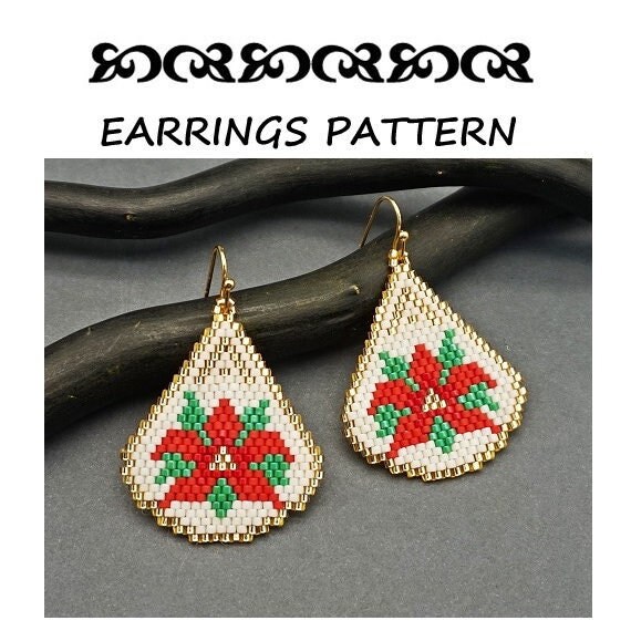 Christmas Flower Beaded Earrings Pattern Poinsettia Beading - Etsy