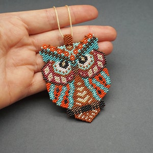 Owl Beaded Pattern Brick Stitch Beading Crafts Pendant Seed Bead Delica ...